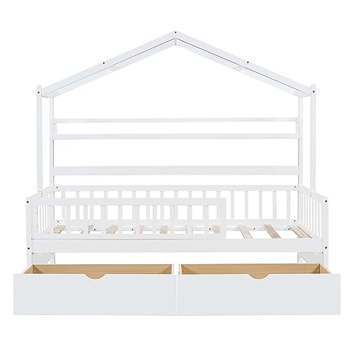 BEDGJH Twin Size House Bed with 2 Storage Drawers, House Bed Frames for Boys and Girls, Wooden Kids Bed Frame with Storage Shelves, Multifunctional Design, Easy Assemble (White, Twin)