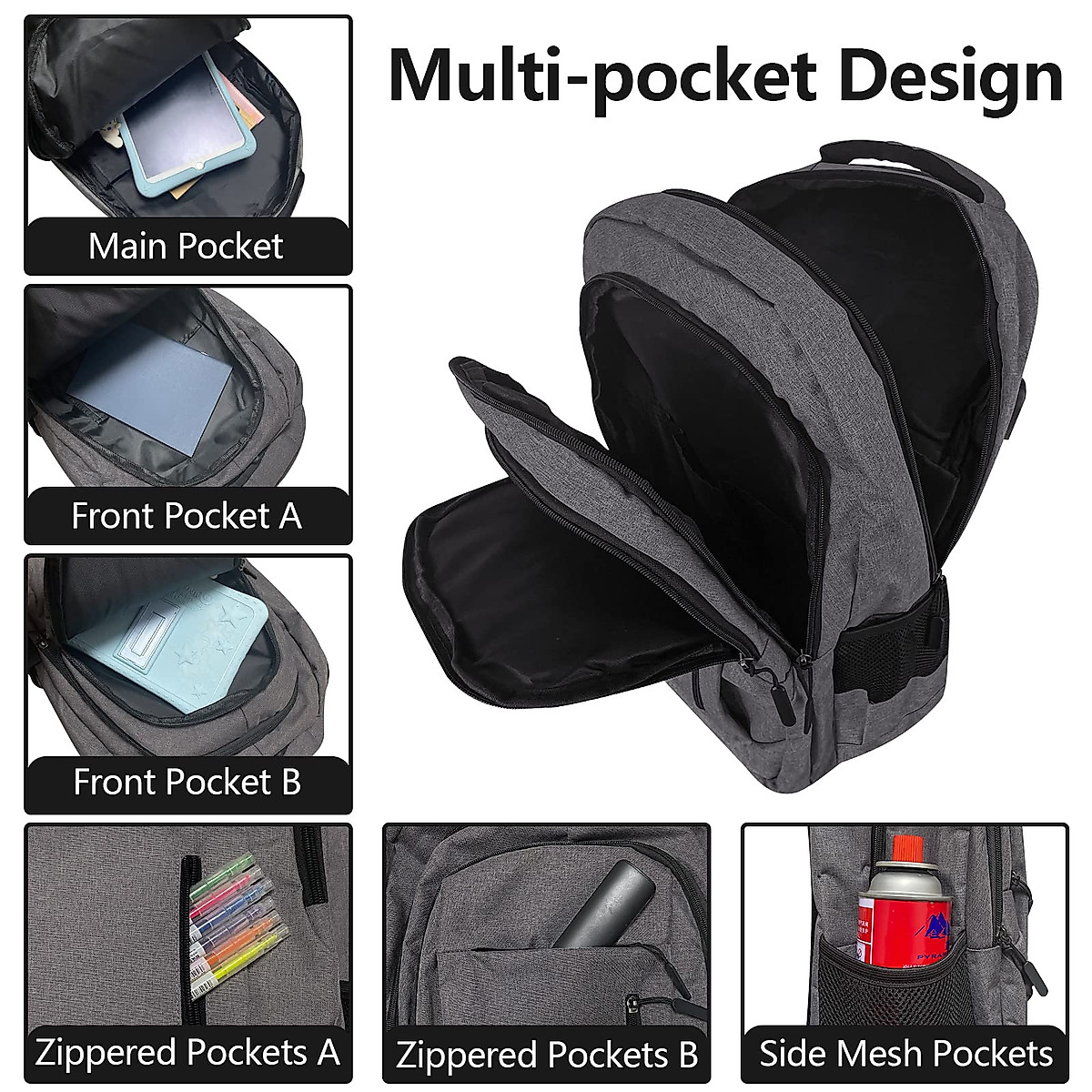 Wesoke Laptop Backpack for Men, 17.3 Inch Travel Backpacks BookBag with Laptop Compartment, Water Resistant Business Work Casual Computer Daypack with USB Charging/Headphone Port, Dark Grey