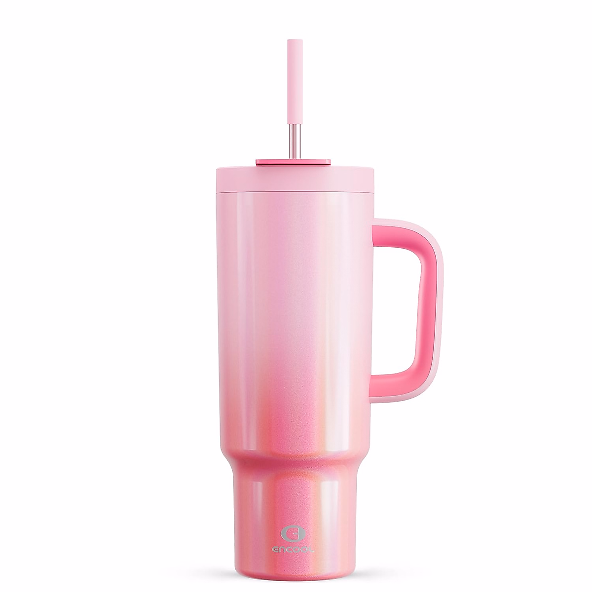 ENCOOL 40 oz Tumbler with Handle and Straw, 100% Leakproof Insulated Tumbler with Lid and Straw, Stainless Steel Travel Mug, Keeps Cold for 34 Hours, Car Cup Holder Friendly (Flamingo)