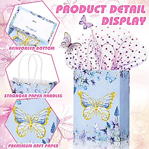 Outus 24 Pcs Butterfly Party Favors Bags Purple Blue Butterfly Gift Goodie Bags Butterfly Paper Bags Pink Butterfly Thank You Candy Treat Bags with Handles for Butterfly Birthday Party Decor Supplies