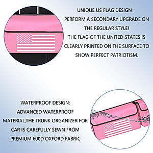 Salior Trunk Organizer for Car,Unique US Flag Backseat Car Organizer with 4 Large Capacity Pocket,Waterproof Car Trunk Storage Organizer Hanging on Car Truck SUV MPV Rear Seat (Pink)