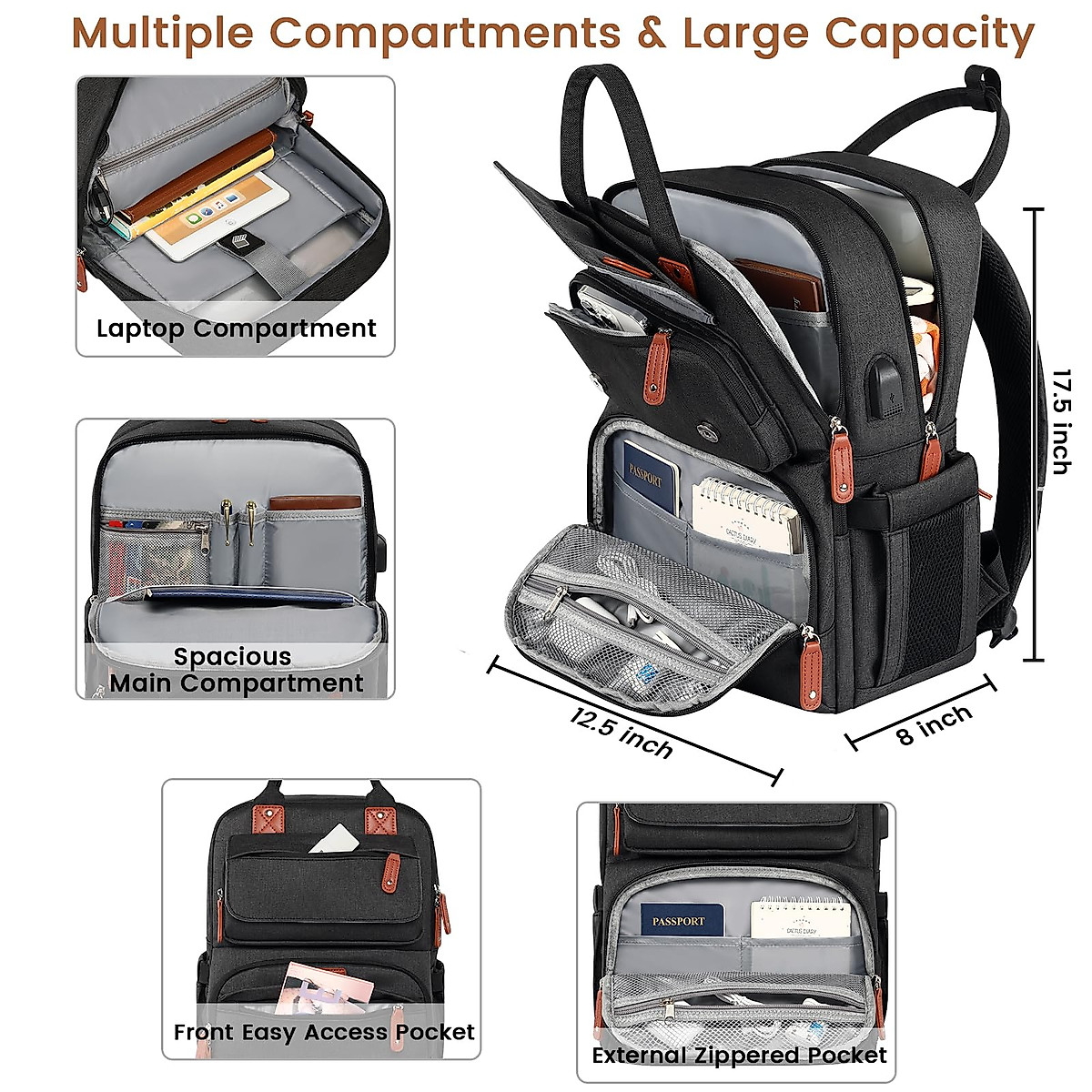 Men's Laptop Backpack, 15.6 Inch Work Backpack for Men & Women, Men's Backpack Purse with USB Charging Port, Teacher Doctor Backpack for Work, Water Resistant College Students Bookbags.