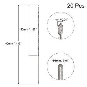 uxcell 20 Pcs 1mm Mini Micro Twist Drill Bits, High-Speed Steel Straight Shank Extra Long Drill Bit 80mm for Aluminum Alloy
