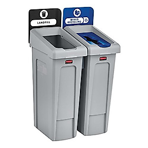 Rubbermaid Commercial Products Slim Jim Recycling Station 2-Stream Landfill/Mixed Recycling Bin/Can/Kit/Station, 23-Gallon, for Offices/Home/Higher Education/Commercial Facilities
