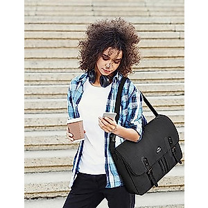 17 Inch Messenger Bags for Men, Large Laptop Briefcase Lightweight Unisex Crossbody Shoulder Bag College Satchel, Water Resistant Daily Computer Sleeve Case for Travel Office Gifts, Black