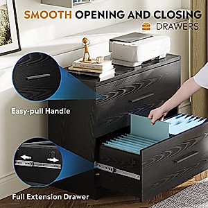 DEVAISE 2 Drawer Wood Lateral File Cabinet with Anti-tilt Mechanism, Storage Filing Cabinet for Home Office, Black