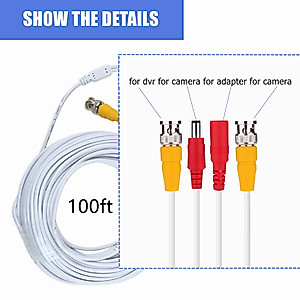 SLLEA 100ft White BNC Video Power Wire Cord Replacement for Swann Night Owl CCTV Cameras Cable White