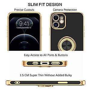 BENTOBEN iPhone 12 Case, Slim Lightweight 360° Ring Holder Kickstand Support Car Mount Shockproof Women Men Non-Slip Protective Case for iPhone 12 6.1", Black/Gold