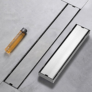 TSHH 12 inch Linear Shower Drain with Plate Cover or Tile Insert,Rectangle Shower Floor Drain Offset Side Outlet Stainless Steel Brushed Finish,11.8x4.3 Inch