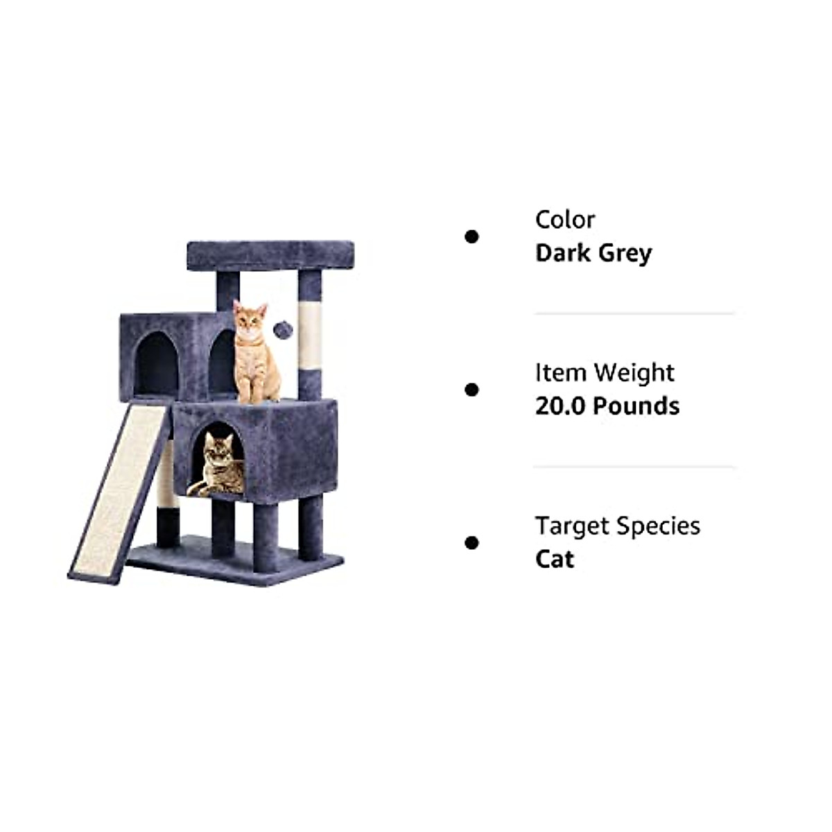 BestPet 36 inches Cat Tree for Indoor Cats Cat Tower with Scratching Posts Multi-Level Cat Furniture Condo with Ramp, Perch Spacious Cat Cave & Funny Toys for Kittens House,Dark Grey