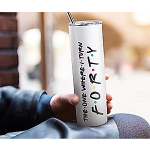 40th Birthday Gifts For Women 1984 Birthday Decorations For Women Female 20oz Wine Tumbler Happy 40 Year Old Bday Presents For Bestie Friend Sister Woman White Wine Cup With Turn Forty Keychain