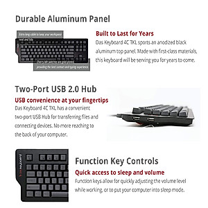 Das Keyboard 4C TKL Wired Tenkeyless Mechanical Keyboard, Cherry MX Brown Mechanical Switches, Premium PBT Keycaps, 2-Port USB Hub (87 Keys, Black Keyboard, Gray PBT Keycaps)
