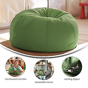 Flash Furniture Dillon Small Bean Bag Chair for Kids and Teens, Foam-Filled Beanbag Chair with Machine Washable Cover, Green