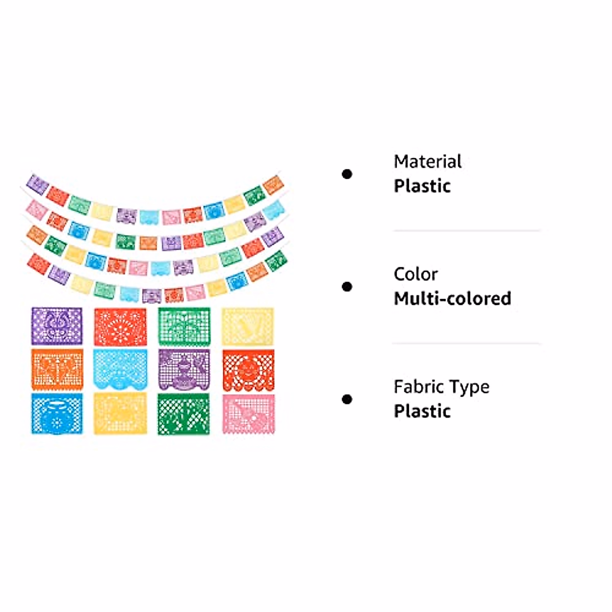 Mexican Party Banners - 4 Pack Papel Picado Banner Cino de Mayo Fiesta Party Decorations, Dia De Los Muertos Day of The Dead Decor Flag