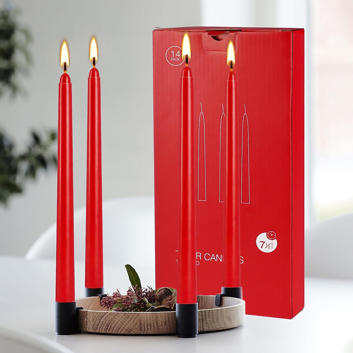 14 Pack Glowing Red Tapers Candles- 10-Inch unscented Candles for 8 Hours of Festive Magic, Perfect for Weddings,Christmas, New Year Celebrations…