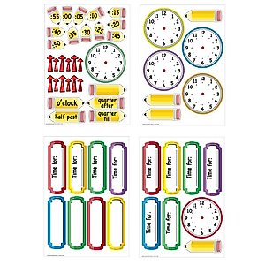 Eureka 'Telling Time' Bulletin Board Analog Clock Practice, 4pc, 17'' W x 24'' L, Model Number: 847423-AWZM
