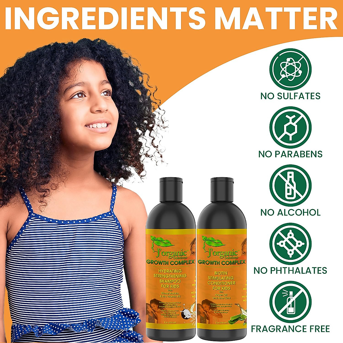 J'Organic Solutions Kids shampoo & Conditioner Hydrating and Strengthening- with Biotin- Phthalates-Free, No Sulfate, Paraben-free Baby And Toddler Shampoo and Conditioner (2x 8oz)