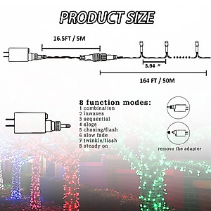 FUNPENY 164FT 500 LED Christmas Indoor Outdoor Decorative String Lights, 8 Modes Waterproof Green Wire LED Fairy Light for Xmas Party Wedding Garden Home Decoration (Multi-Colored)