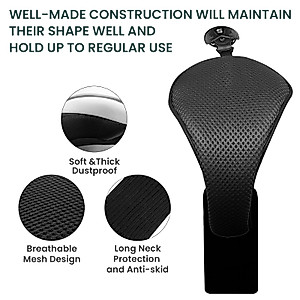 FINGER TEN Golf Club Head Covers Woods Hybrids 1/2/3/4 Pack, Headcovers Men Women 3 5 7 X with Interchangeable Number Tag, Fit All Wood Hybrid Clubs (4 Pack-Black Hybrid Cover)