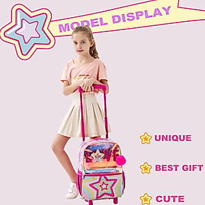 ZBAOGTW Rolling Backpack for Girls Kids Backpack with Wheels for School Trolley Trip Luggage Clear Rolling Backpack for Kindergarten Girls Elementary School