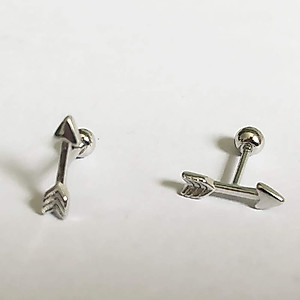 18G Arrow Cartilage Stud Earrings Sterling Silver 925 for Women Men Minimalist Helix Tragus Small Earring Studs Ear Piercing Barbell Bar Screw Back Ball Jewelry Gifts Sensitive Ears (Silver)