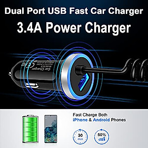 Fast Car Charger Type C Car Plug Android Phone USB C Car Charger Cigarette Lighter Adapter Fast Charging C Coiled Cable for Samsung Galaxy A13 5G/S22 Ultra/S21/S20/S10/A03s/A11/A12/A21/A32/A51/A52/A53