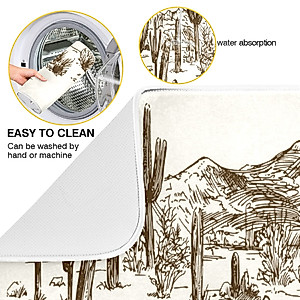 xigua Dish Drying Mat Western Desert Cowboy Absorbent Dry Mats for Dishes Draining Pad for Kitchen Countertop 16" x 18"