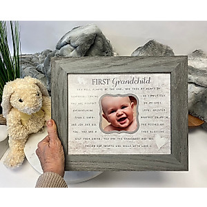 The Grandparent Gift Co. First Grandchild Poem 8 x 10 Inch Distressed Gray Picture Frame, Holds 3" Photo