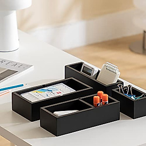 Oyydecor Bamboo Drawer Organizer Storage Box Set, 5-Piece Multi-Use Junk Drawer Organizer for Kitchen, Bathroom, Office Desk, Dresser, Makeup, Vanity (Black)