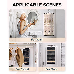 BAGSMART Hanging Jewelry Organizer Storage with Hanger Metal Hooks Double-Sided Jewelry Holder for Earrings, Necklaces, Rings on Closet, Wall, Door, 1 piece Large Black