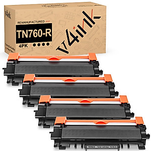 v4ink 4PK Compatible TN760 Toner Cartridge Replacement for Brother TN760 TN730 TN770 High Yield Toner for MFC-L2690DW MFC-L2717DW MFC-L2710DW MFC-L2750DW HL-L2325DW HL-L2350DW HL-L2390DW HL-L2395DW