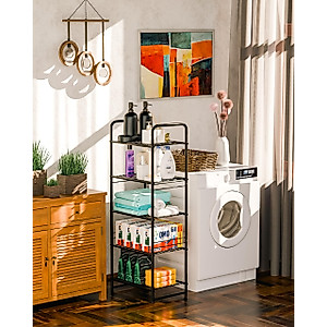 GEORIS 5- Tier Heavy Duty Wire Shelving Storage Rack | Modern Bathroom Shelf | Stackable Plant Standing Shelf Unit | Perfect for Kitchen, Living Room, Balcony | Black