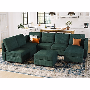 Belffin Oversized Modular Couch with Storage Ottoman Large Corduroy Sectional Couch with Chaise Convertible Modern Sectional Sofa Couch Dark Green