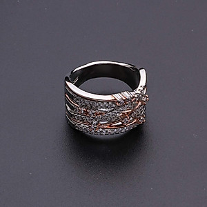 YUANYI Two Tone Intertwined Crossover Statement Ring Fashion Breadth Band Rings for Women Rose Gold Index Finger Ring (US code 10)