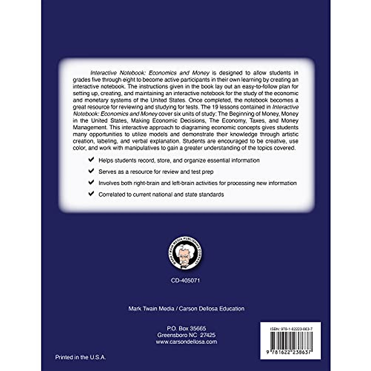 Mark Twain Economics And Money Grades 5-8 Interactive Notebook, Economics Workbook & Study Guide Covering The History Of Money, Taxes, US Currency, Economy, Money Management, 5th Grade Workbooks & Up