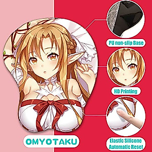 Yuuki Asuna Anime 3D Mousepads, Uncensored Oppai Ergonomics Mouse Pad with Wrist Rest Support, Silicon Gel Wrist Mice mat (Yellow)