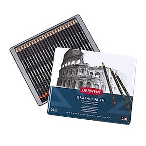 Derwent Graphic Pencils, Metal Tin, 24 Count (34202)