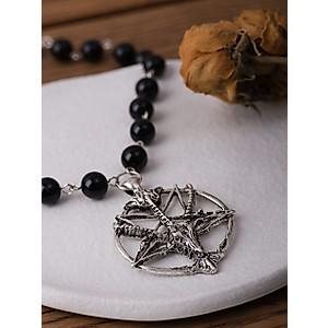 Sacina Goth Baphomet Choker Necklace, Black Bead Pentagram Skull Choker Necklace, Goth Halloween Jewelry Gift for Women, Men