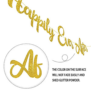 Dill-Dall Gold Glitter Happily Ever After Banner for Wedding Bachelorette Bridal Shower Engagement Party Hanging Decorations Sign