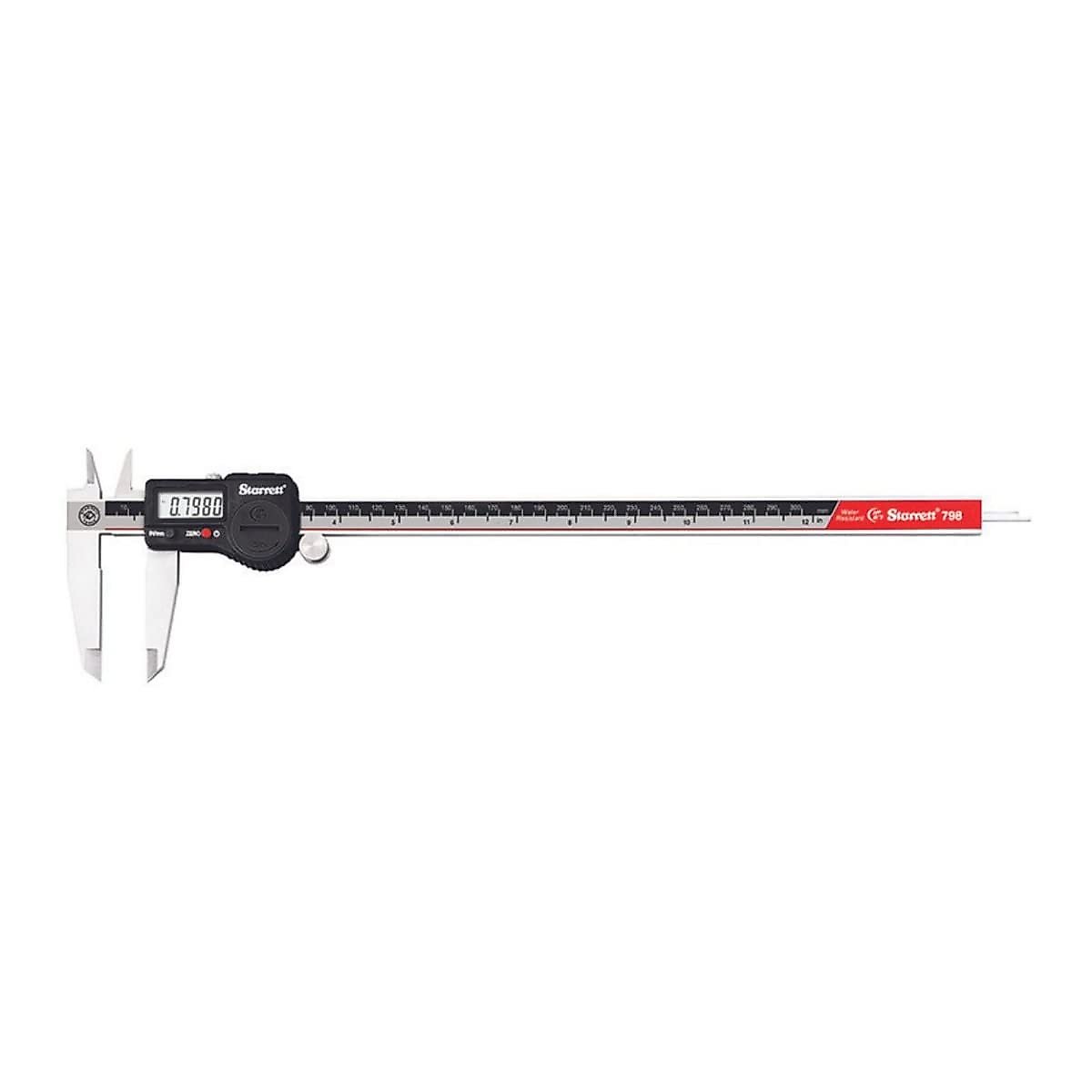 Starrett Stainless Steel IP67 Electronic Slide Caliper - 0-12" Range, .0005" Resolution, LCD Display, RS232 Output, Fine Adjustment, Slide Lock, in/mm Conversion - 798B-12/300