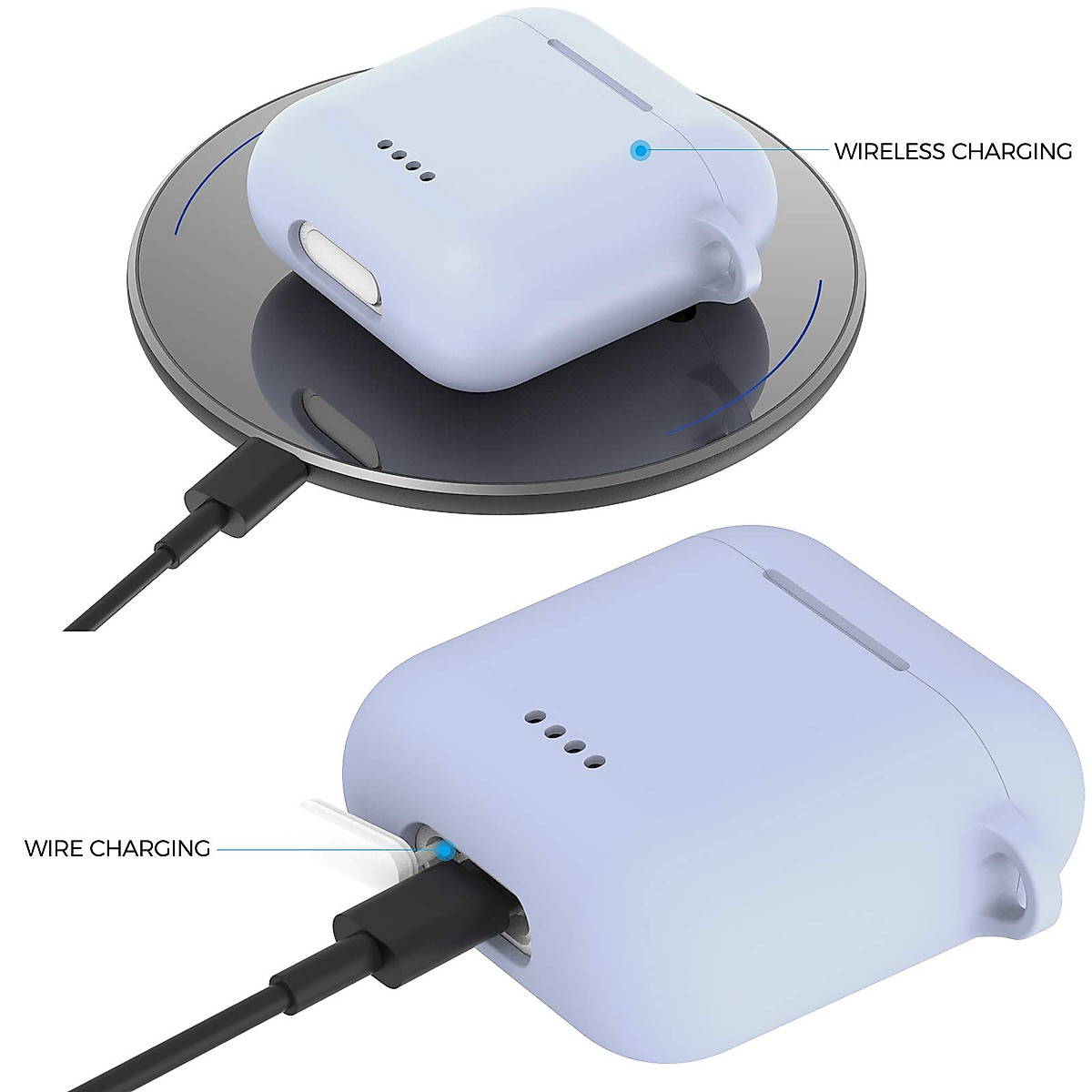 TOZO T6 Protective Silicone Case Shockproof Soft Skin Cover for TOZO T6 Earbuds with Front LED Visible and Keychain Sky Blue