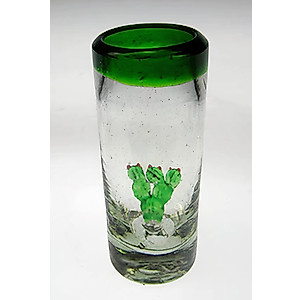 Eye4Art Shot Glasses, Dos Three Amigos Cactus, Green Rim, Mexico Set of 6