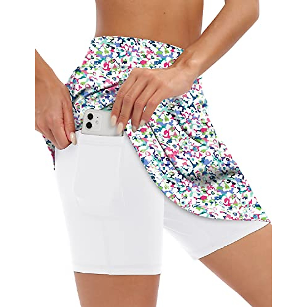 LouKeith Knee Length Skorts Skirts for Women Tennis Skirts Athletic Golf Skorts Casual Workout Skirt with Shorts Pockets Boho Flowers M