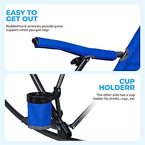 Rocking Chair, Camping Chair, Oversized Folding Rocking Camping Chair, Adults Heavy Duty Camping Chair, Outside Folding Rocking Chair for Patio, Lawn and Outdoors (Blue)