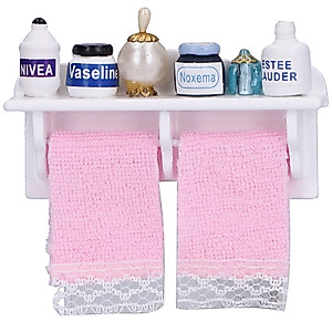 Dollhouse Wooden Towel Rack Bottles, 1:12 Simulation Miniature Furniture Model Toy for Dollhouse Bathroom Decoration Accessories