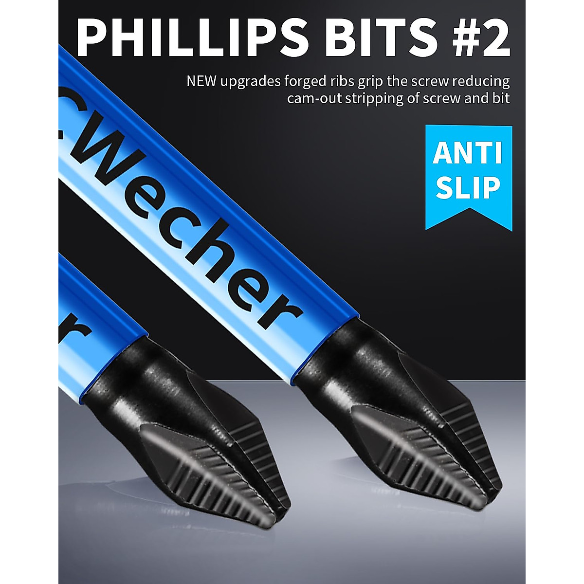 12-Pack 2 Phillips Bits, Professional CNC Anti-Slip Phillips Impact Driver Bits #2, 1 IN to 6 IN Long Screwdriver Bits, Phillips Head Drill Bits S2 Alloy Steel, Magnetic Phillips Bit, Ph2 Bits