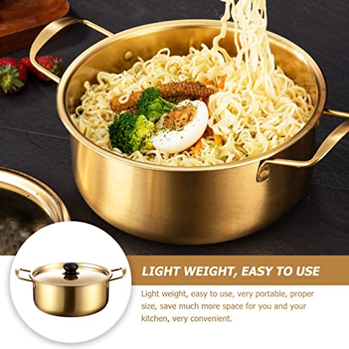 Sauce Pan Ramen Pot Korean Noodle Pot Stainless Steel Saucepans Fast Noodles Cooking Pots Soup Pot Noodle Cooker Boiler with Handle Lid for Soup Pasta Egg 18cm Stainless Steel Pan