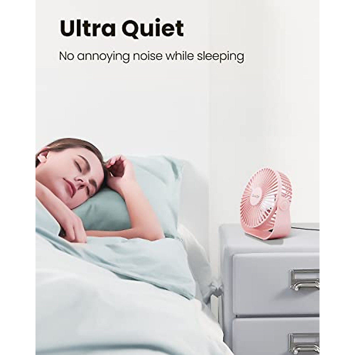 Gaiatop USB Desk Fan, 3 Speeds Portable Small Fan with Strong Airflow, 5.5 Inch Quiet Table Fan, 90° Rotate Personal Cooling Fan For Bedroom Home Office Desktop Travel (Pink)