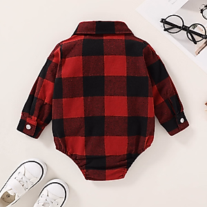 HAPPYMA Newborn Baby Boy Girls Plaid Outfit Flannel Romper Tops Infant Long Sleeve Button Down Plaid Casual Bodysuit Clothes