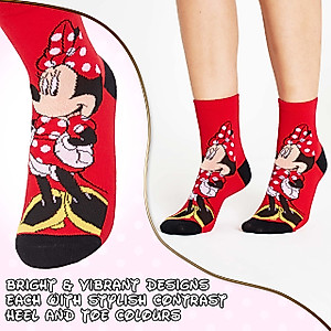 Disney Womens Novelty Socks, Pack of 5 Soft Calf Socks - Gifts for her (4/9 US, Red Minnie Mouse)